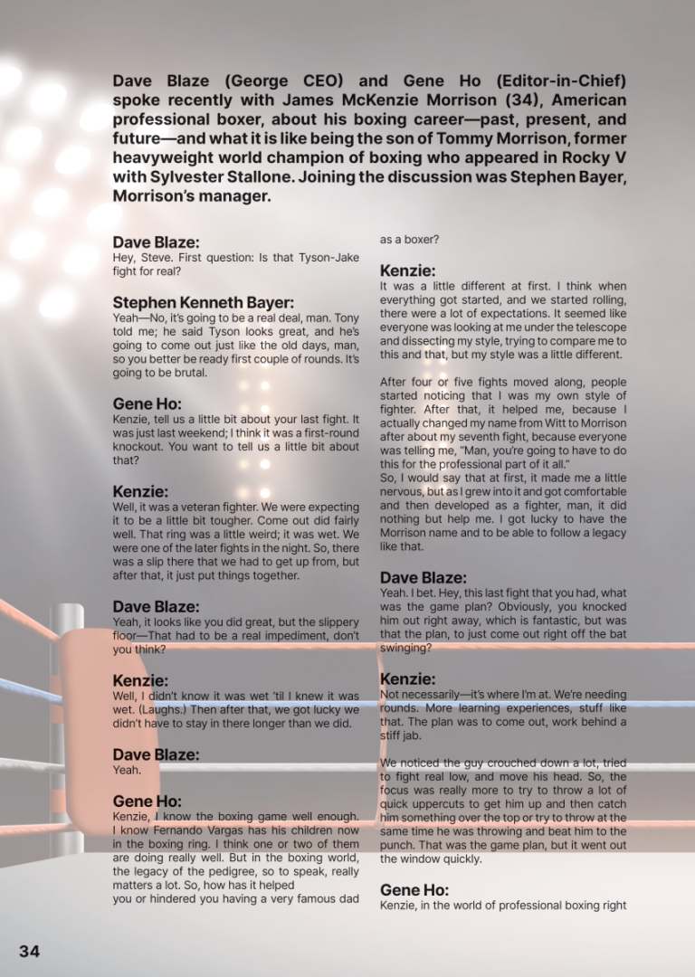 Kenzie Morrison: Tommy’s Legacy and Stallone’s Rocky 5 | George Magazine